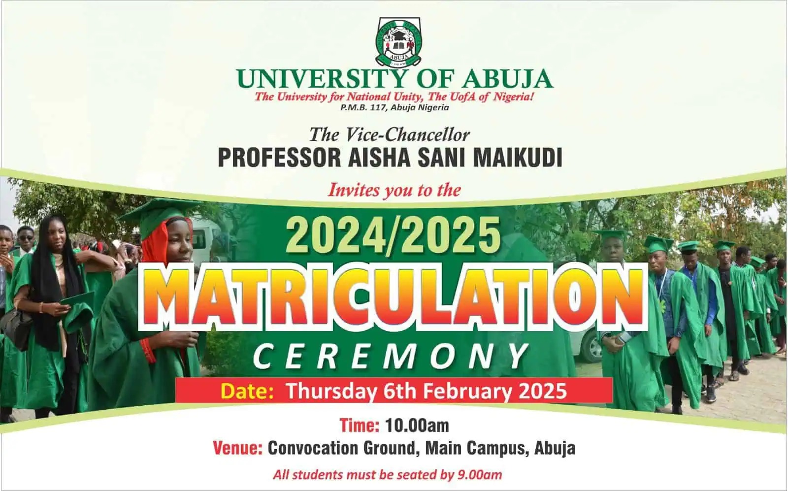 University of Abuja (UNIABUJA) Set to Host Matriculation Ceremony for 2024/2025 Academic Session ...