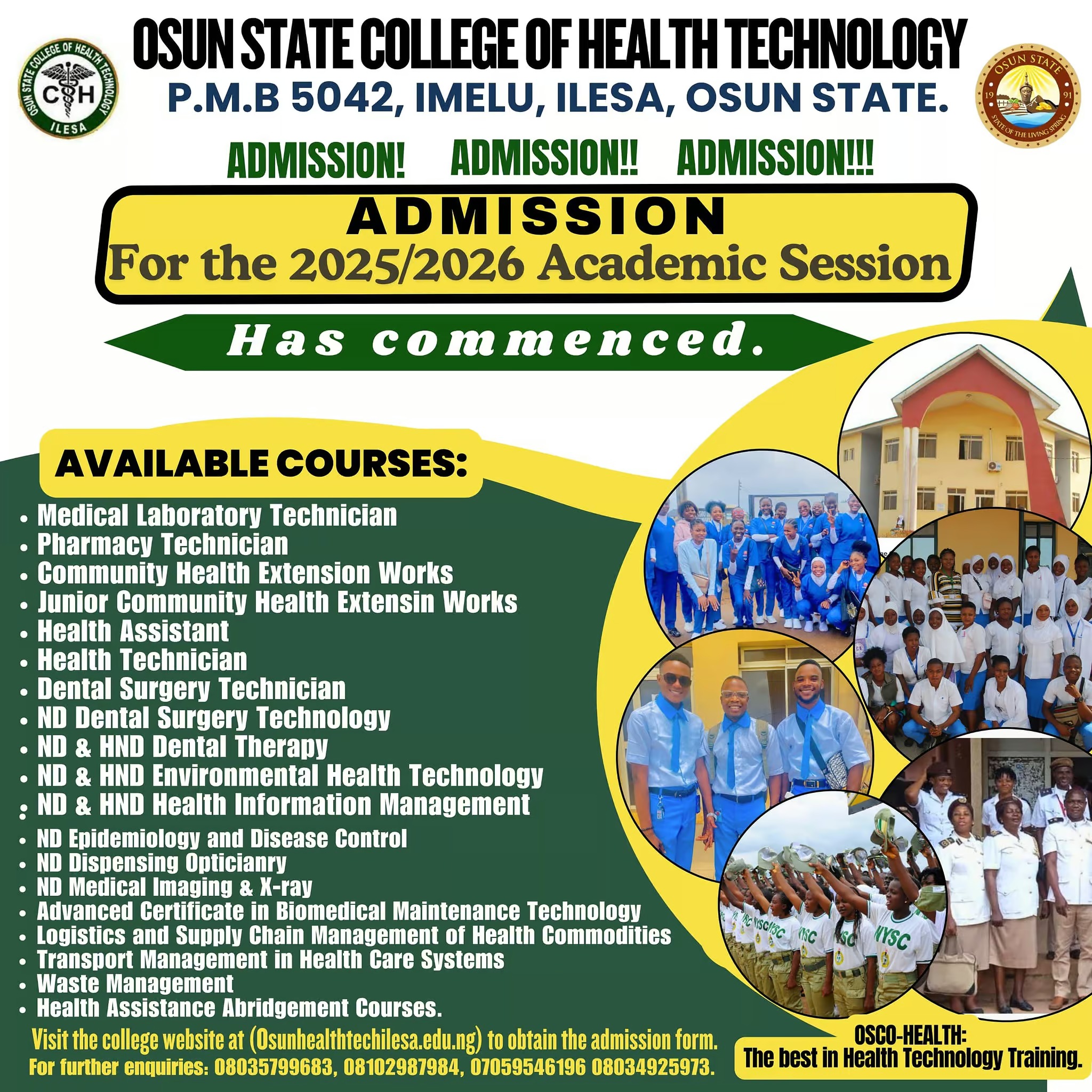 Osun State College of Health Technology, Ilesa: Now Accepting Applications for 2025/2026 ...