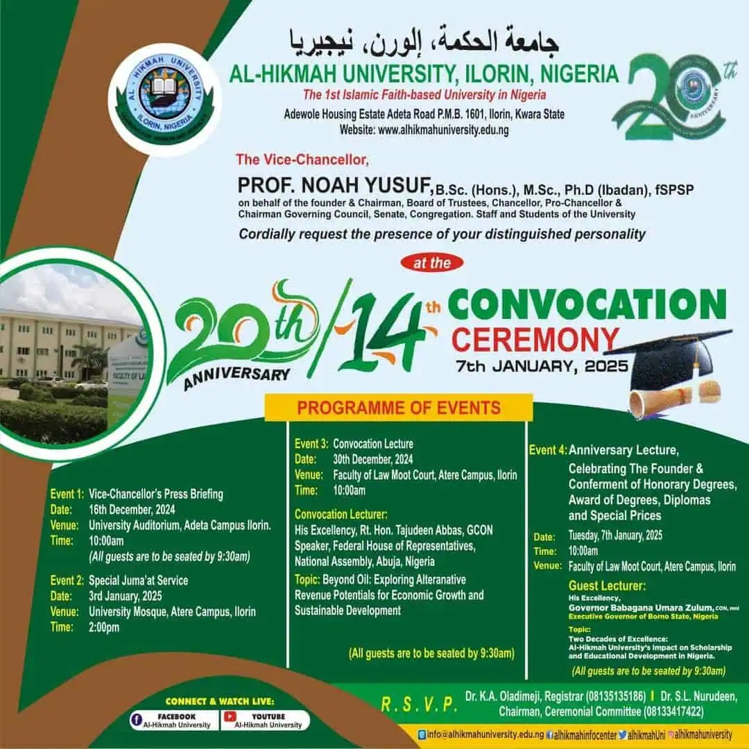Al-Hikmah University Marks 20th Anniversary with Special Convocation ...