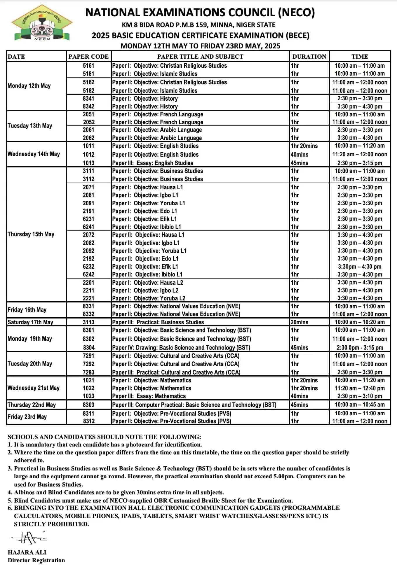 NECO Releases Full Timetable for 2025 BECE: See Dates, Subjects, and ...